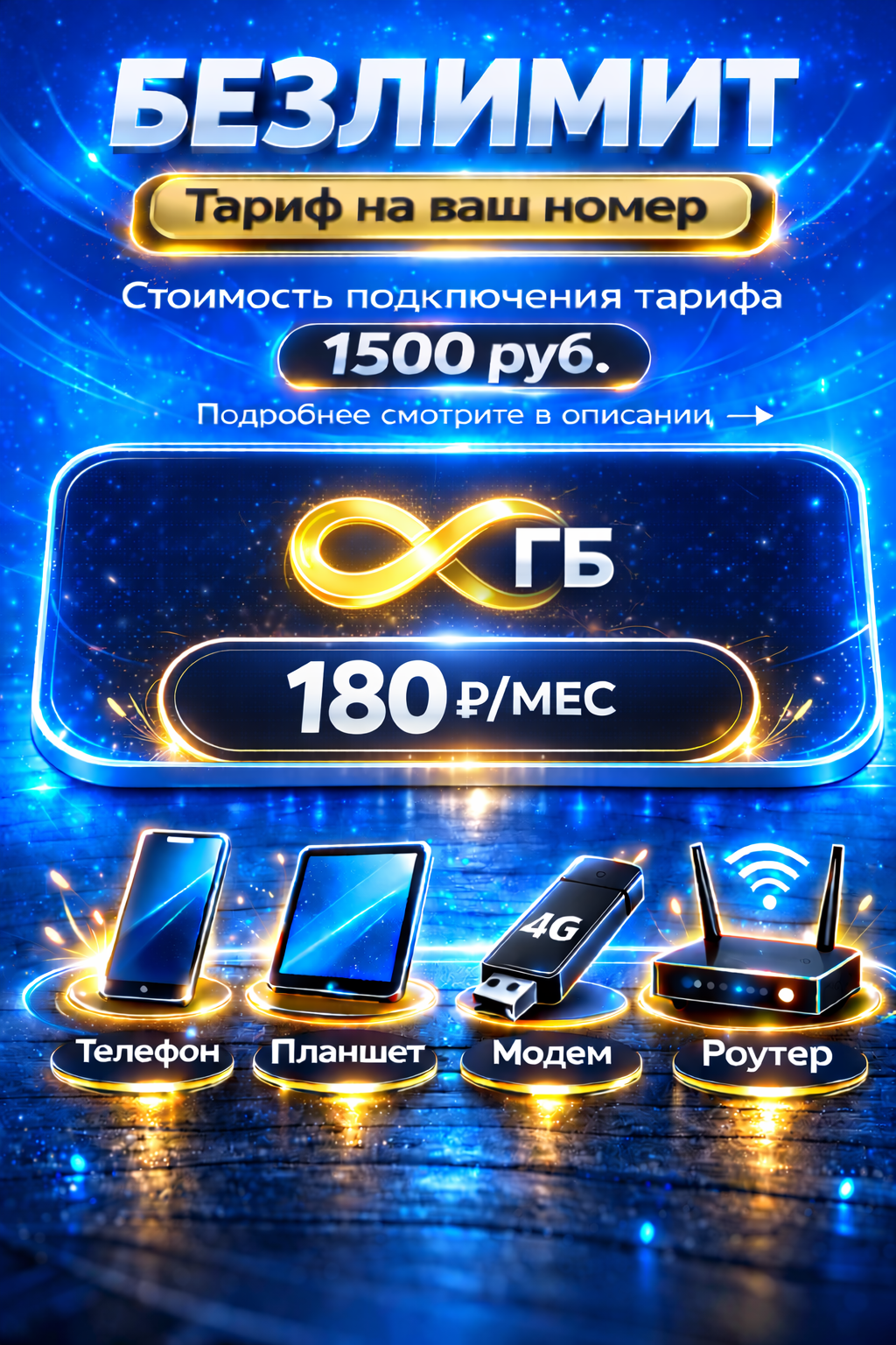 Сим-карта с безлимитным интернетом, для телефона, модема и роутера