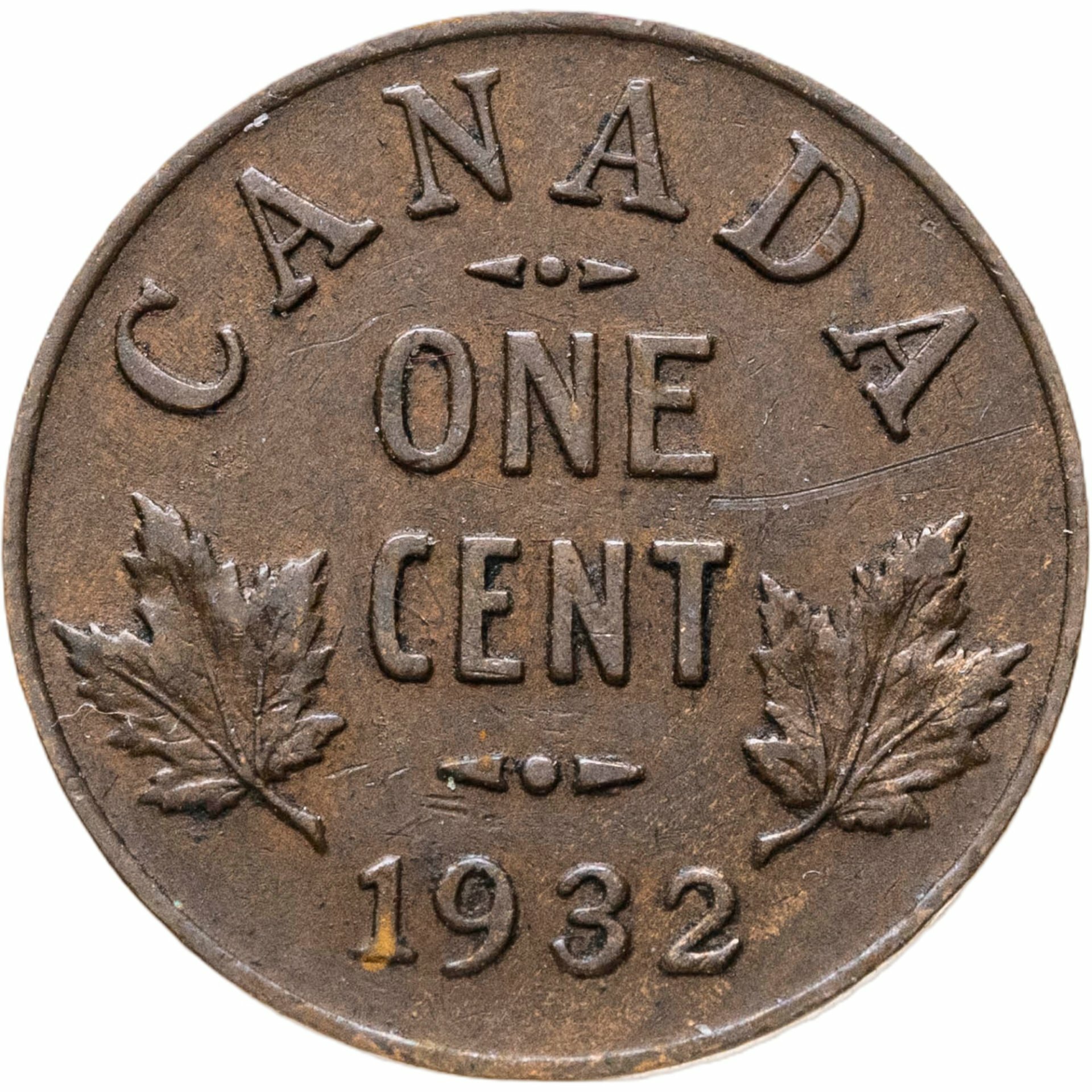 Канада 1 цент cent 1932, Бронза, в сохранности VF