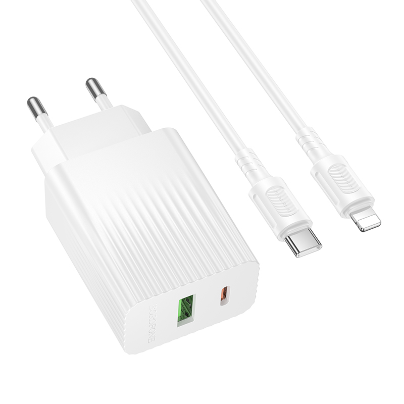 Адаптер для Iphone BAS76A(2 входа) , мощн. 30W+ кабель Lightning-Type C/комплект 2в1 для быстрой зарядки, белый