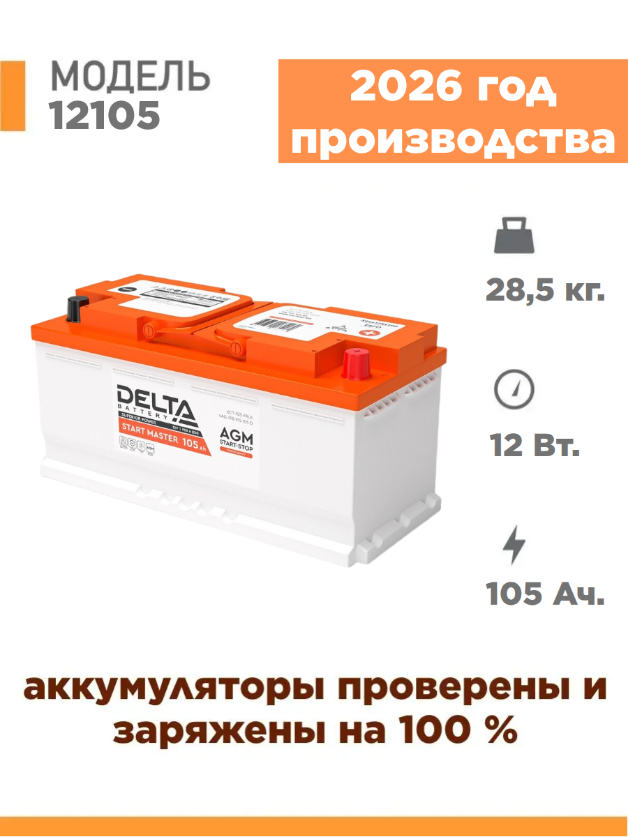 Аккумулятор автомобильный Delta START MASTER 12105 12 V 105 Ah