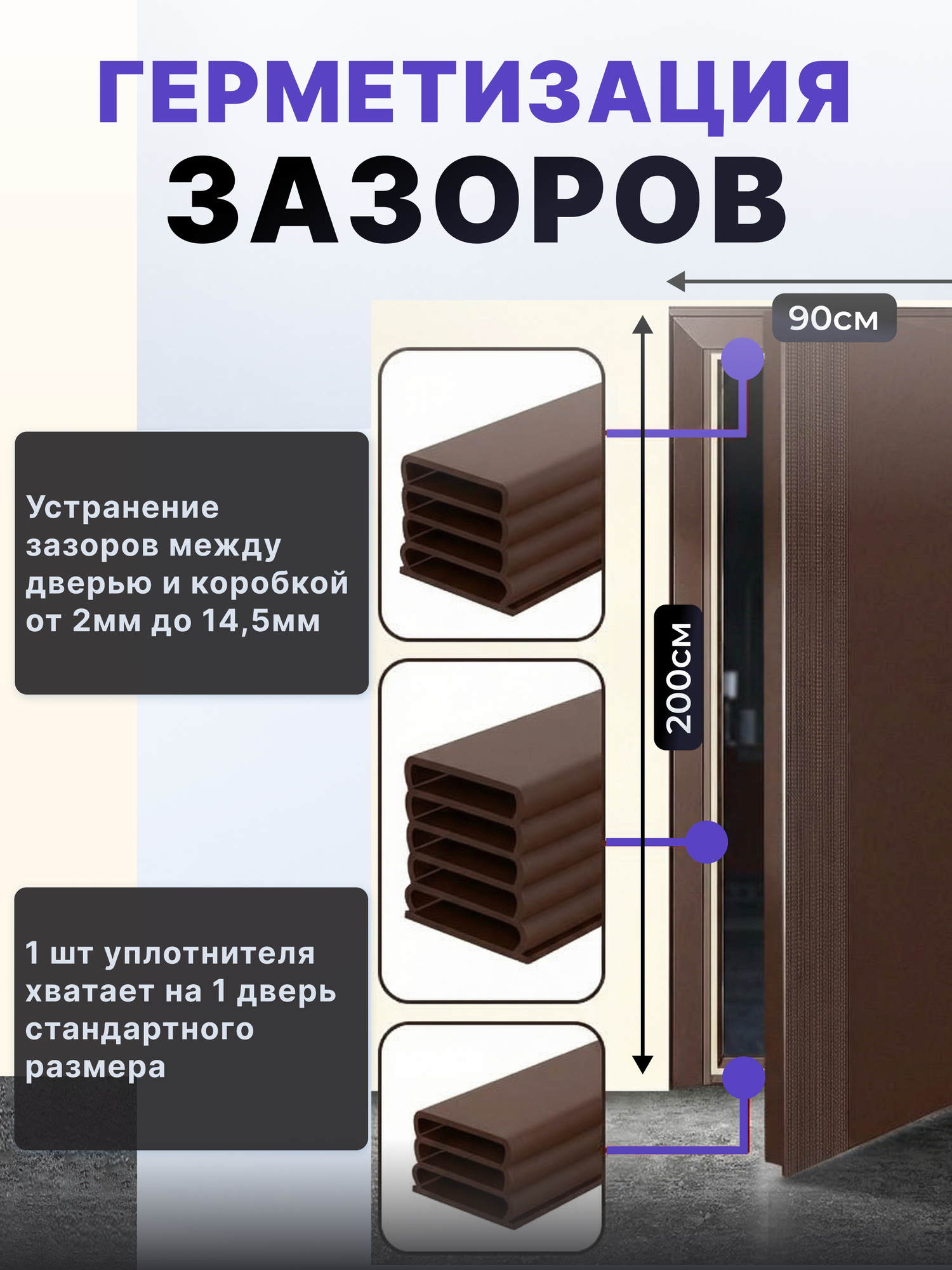 Уплотнитель для входной двери самоклеющийся для окон и дверей — фото 1
