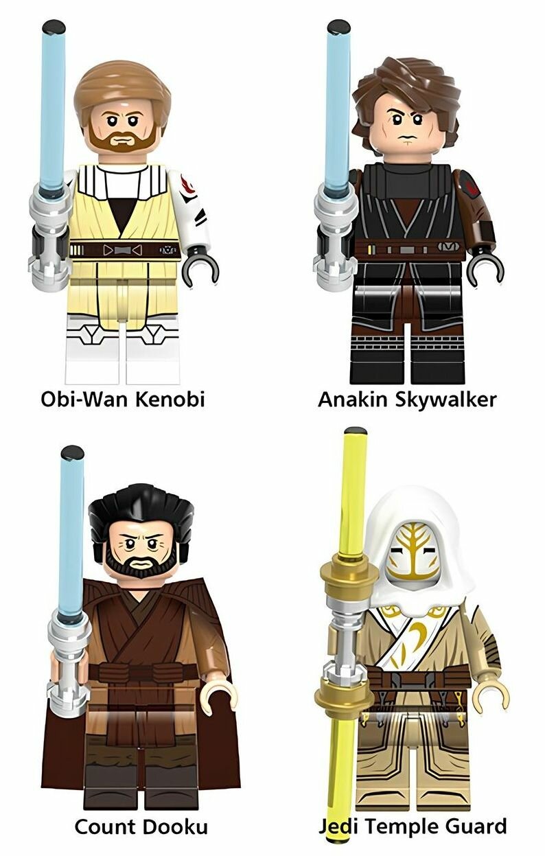 Набор минифигурок Звездные Войны Оби Ван Кеноби, Энакин Скайуокер / Star Wars совместимы с конструкторами лего 4шт (4.5см, пакет) G0108 B