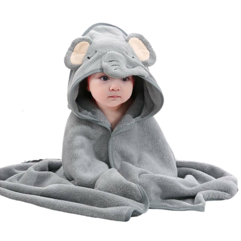 Детский хлопковый пончо-халат для купания, серый слон