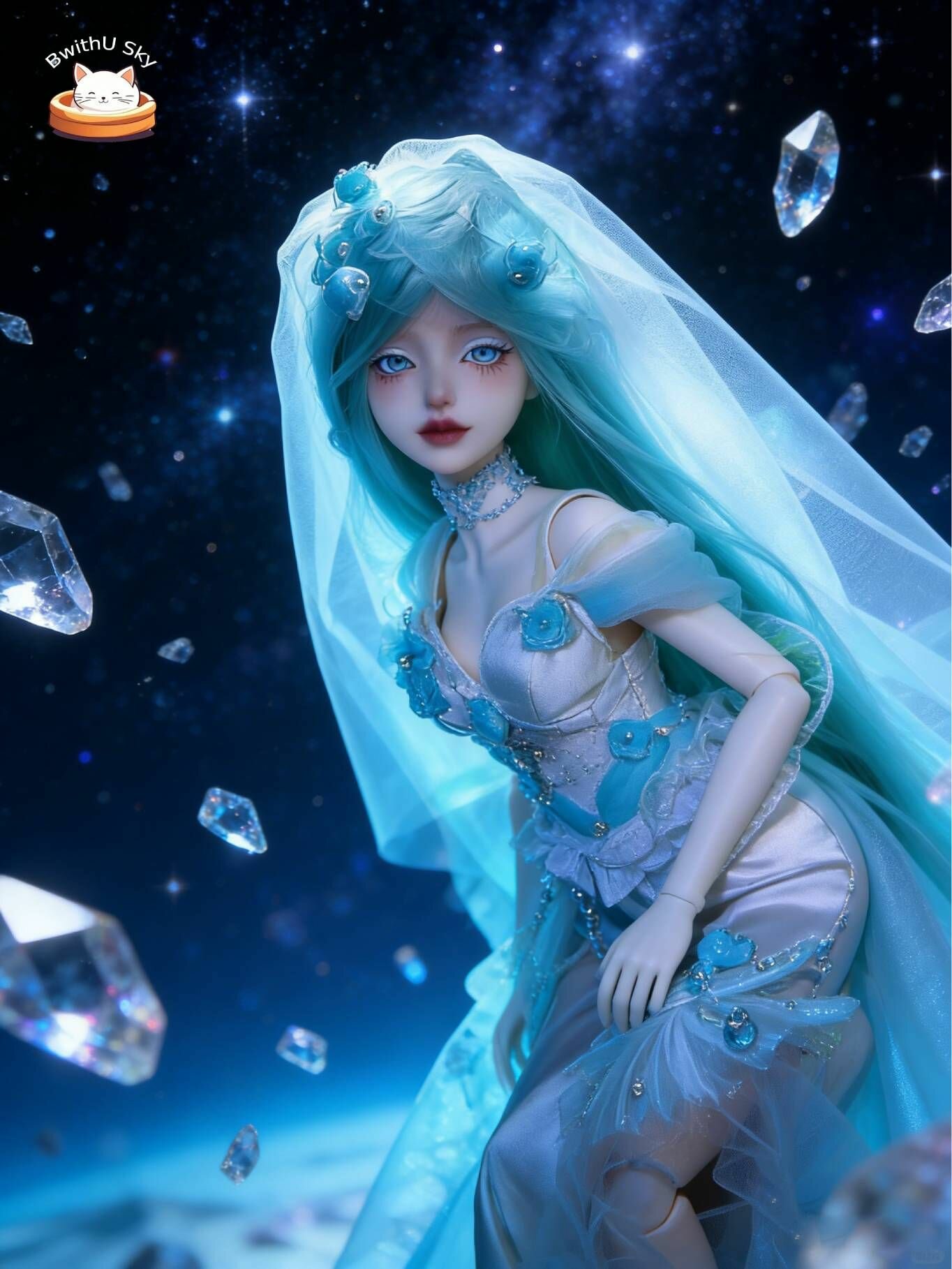 BwithUSky Seekly 1/4 BJD Кукла: Морской Наряд с Голубой Веилой и Морскими Деталями, Атмосферный Подводный Лук