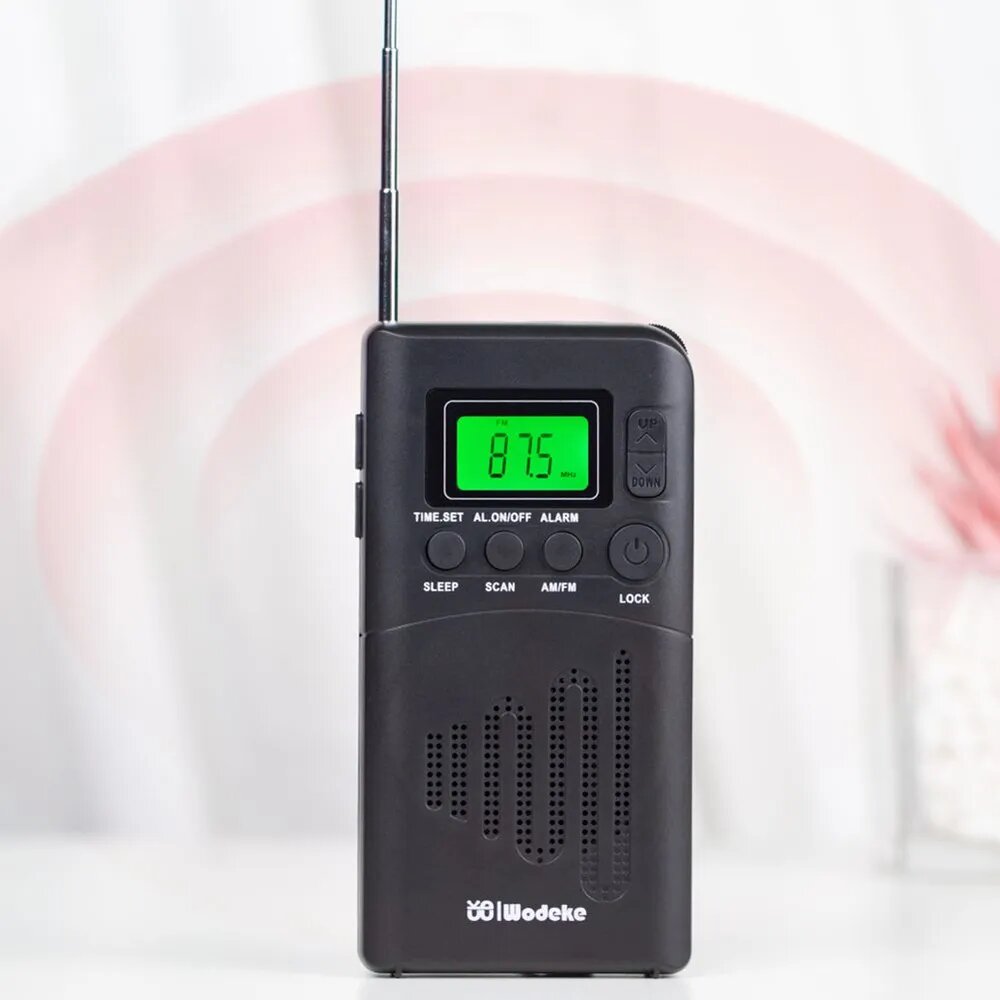 MP3-плеер Wodeke FM/AM, цифровой дисплей, черный, будильник — фото 1