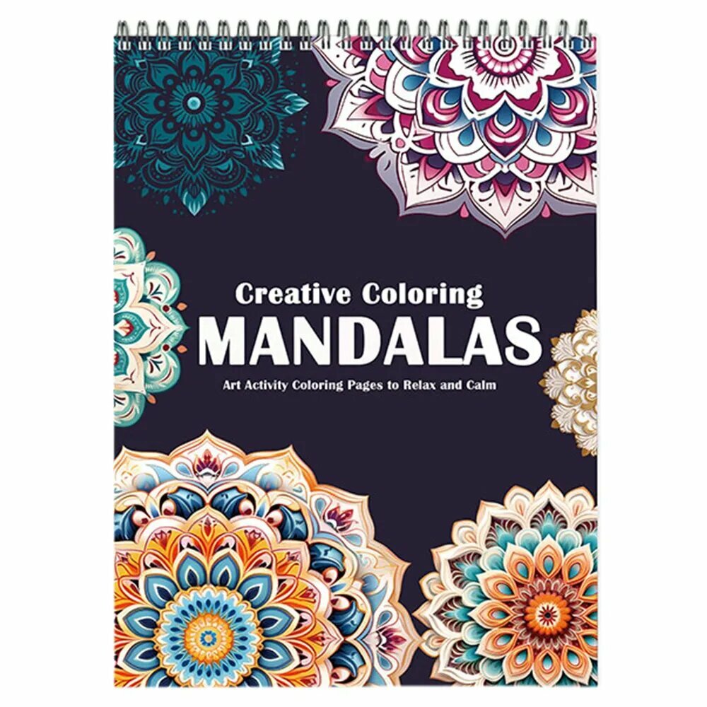 Книга для раскрашивания для взрослых с мандалами и природными мотивами, 4 шт, 30 страниц, двойная спираль, 24 цветных карандаша