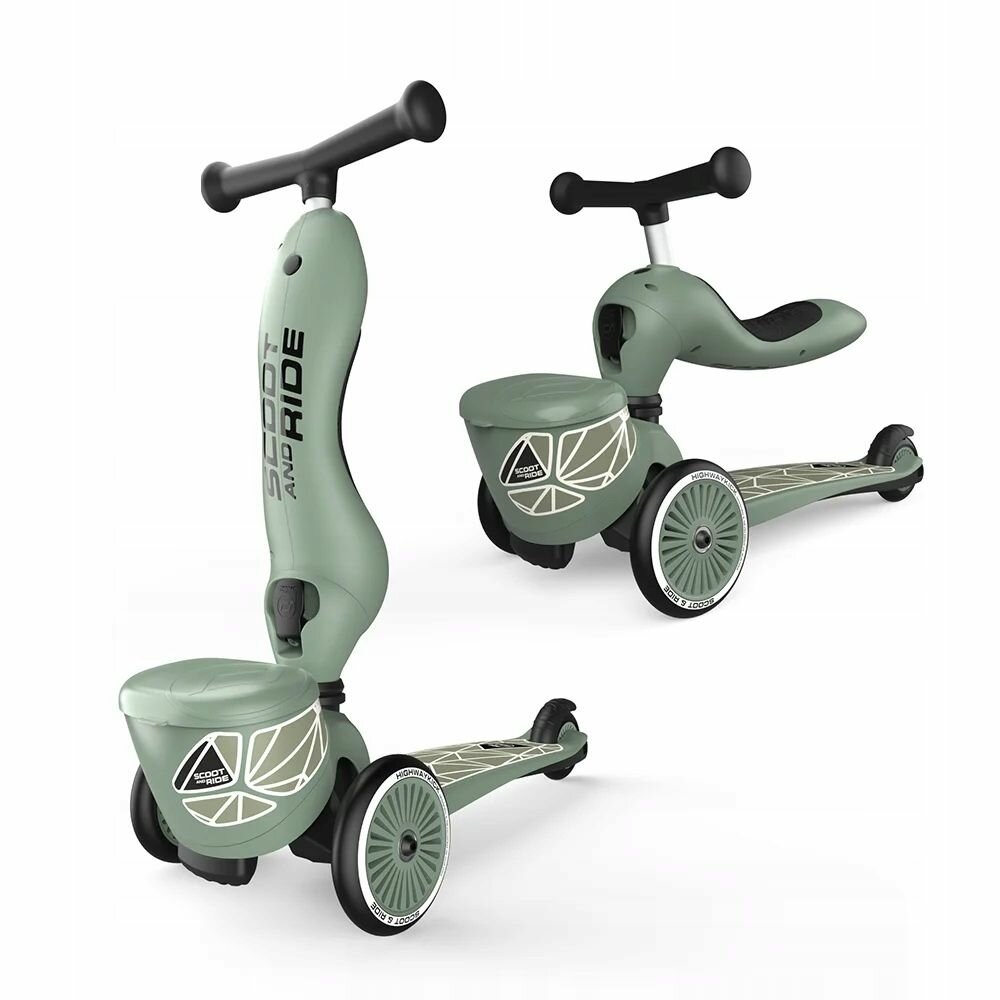 Детский самокат Scoot And Ride - Highwaykick 1 Lifestyle 2-в-1 самокат-беговел с багажником, зеленый - 96604