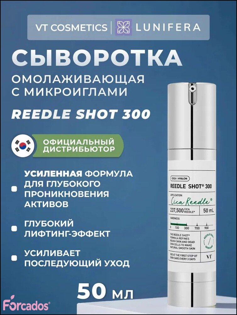 Cыворотка для лица с микроиглами и ниацинамидом Reedle Shot 300, Корея, 50 мл, увлажняющая и антивозрастная со спикулами, Lunifera
