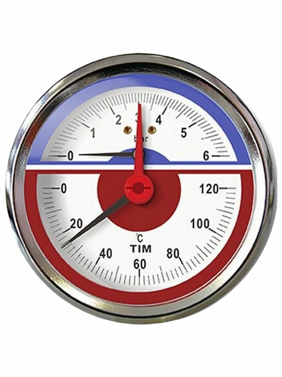 Термоманометр TIM 6 бар 120 град 80 мм. 1/2" аксиальное подключение