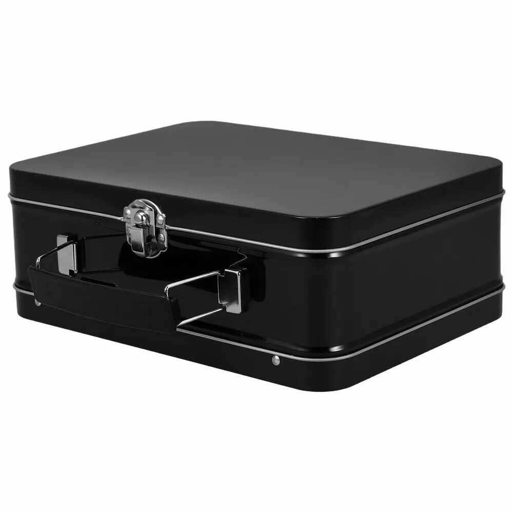 Металлический жестяной бокс с ручкой и замком для хранения мелочей и денег