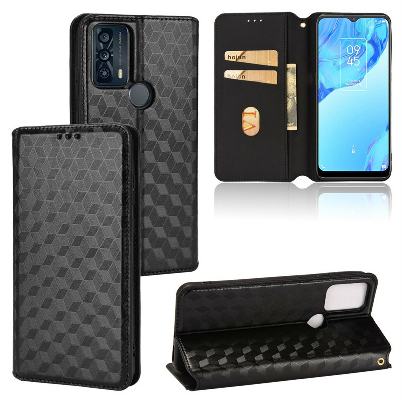 Чехол-книжка MyPads Elegante pattern Rombo для TCL 20B с 3D узором и магнитной крышкой, черный