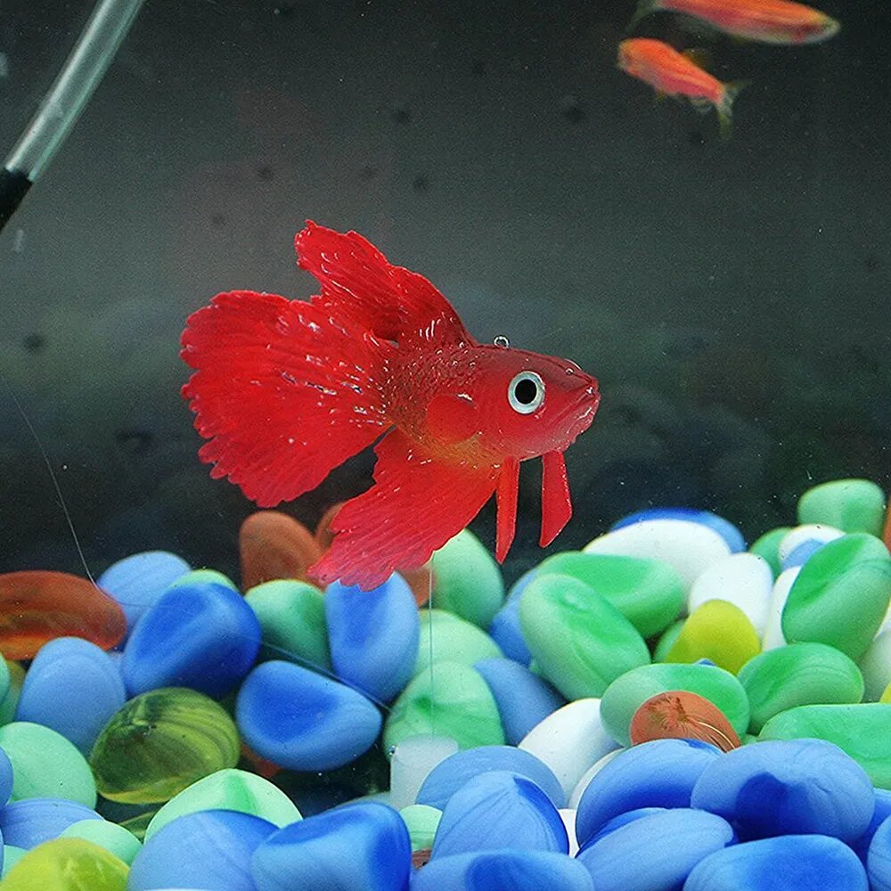 Декоративная силиконовая рыбка петушок с эффектом свечения для аквариума