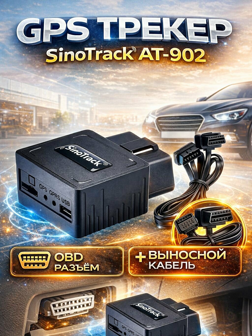 GPS трекер в OBD разъем SinoTrack AT-902 + Выносной кабель