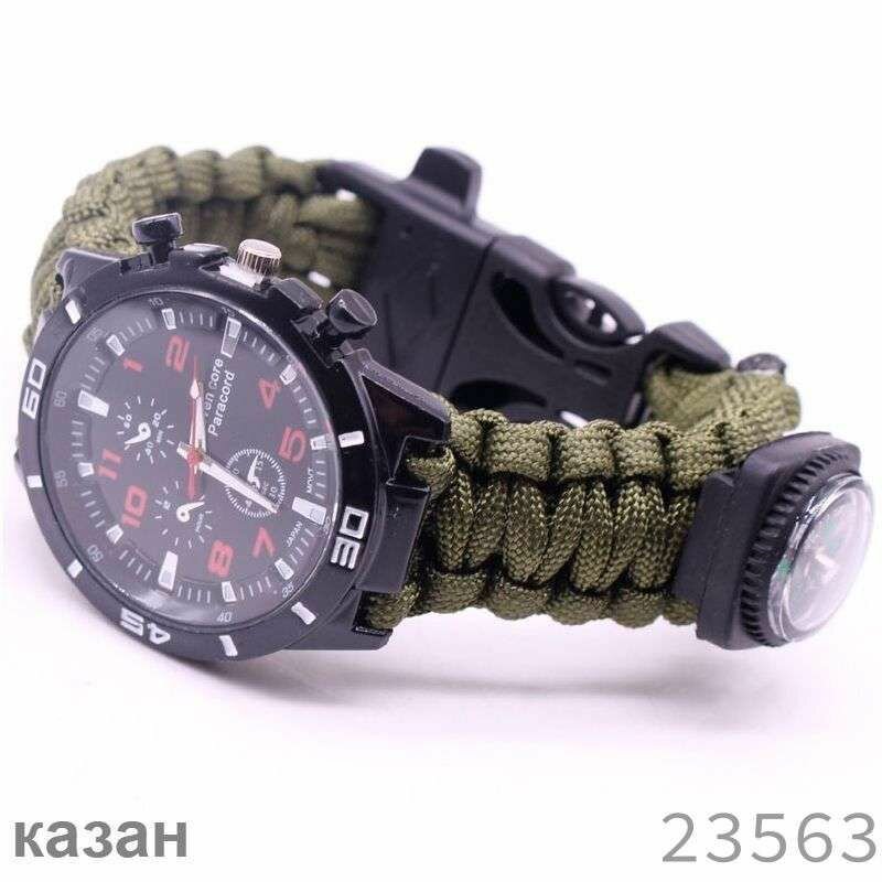 Тактический браслет для выживания (часы, свисток, компас), цвет хаки
