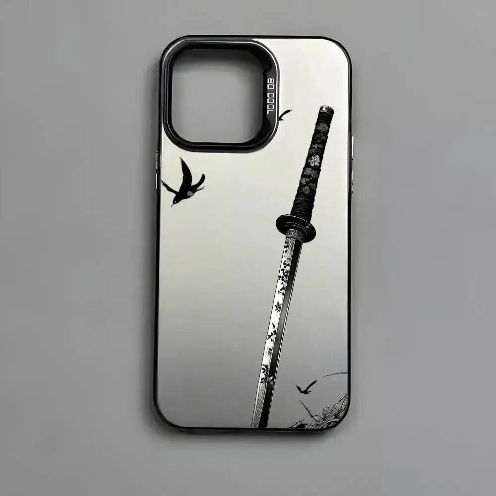 Чехол для телефона с изображением японского самурайского меча для iPhone 17 16 15 14 Plus 13 11 12 Pro Max 16E 17 Air, разноцветный матовый лазерный чехол