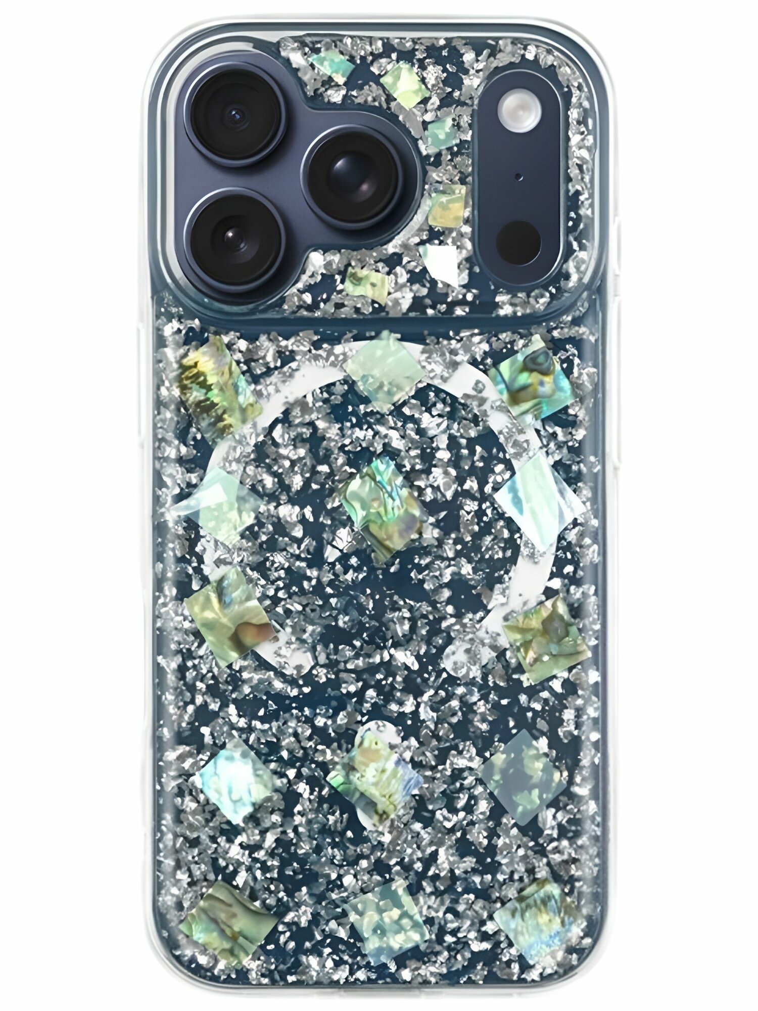 Чехол на iPhone 17 Pro, Mag Flowers c поддержкой беспроводной зарядки, Blue
