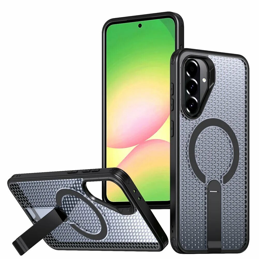 Чехол для телефона Samsung Galaxy A56 с подставкой, защитная пленка, чехол MagSafe, полупрозрачный матовый твердый задний противоударный чехол для Samsung A56 4G/5G Case(черный)