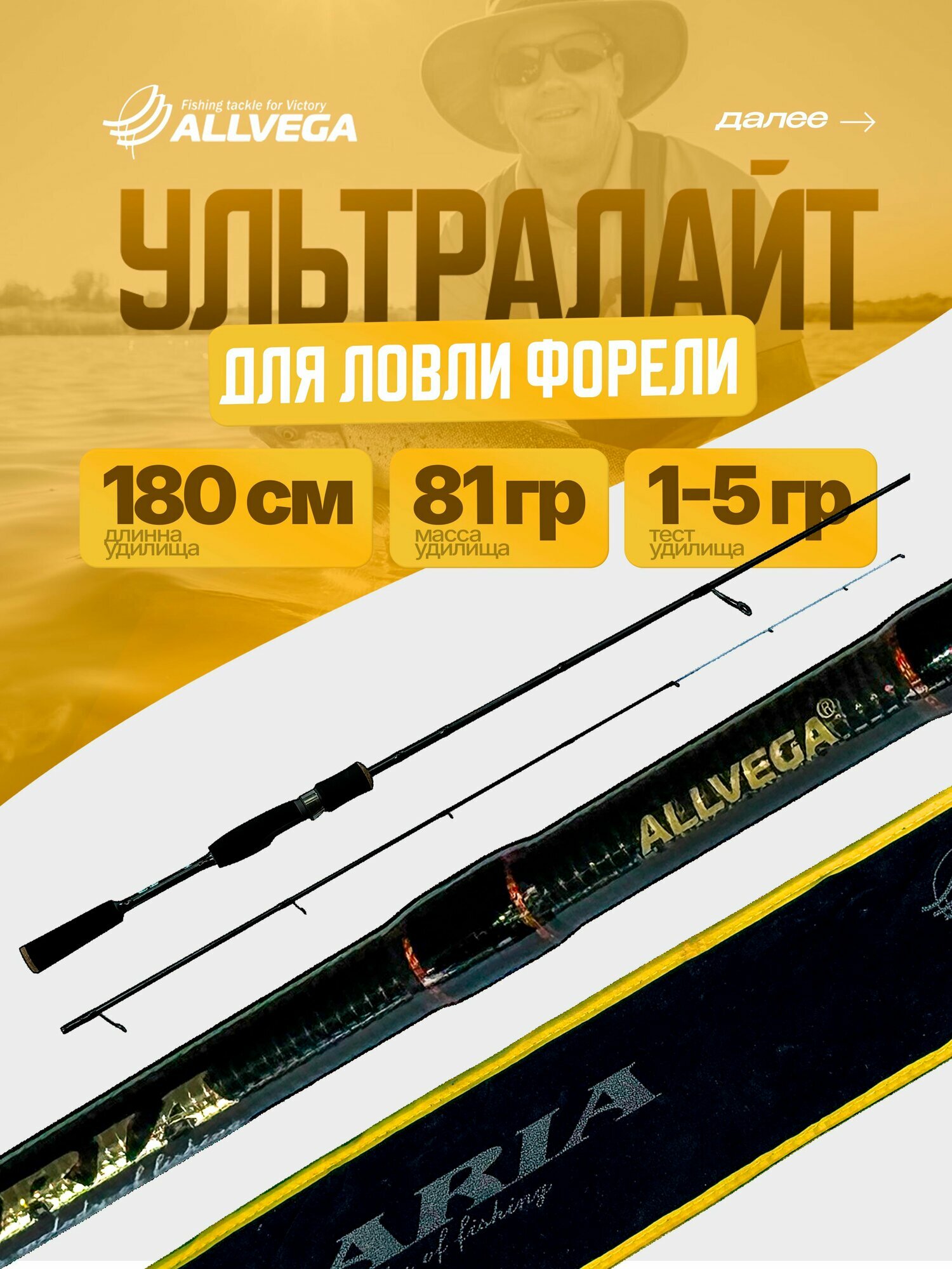 Спиннинг Aria тест 1-5 г, длина 1,8 м,