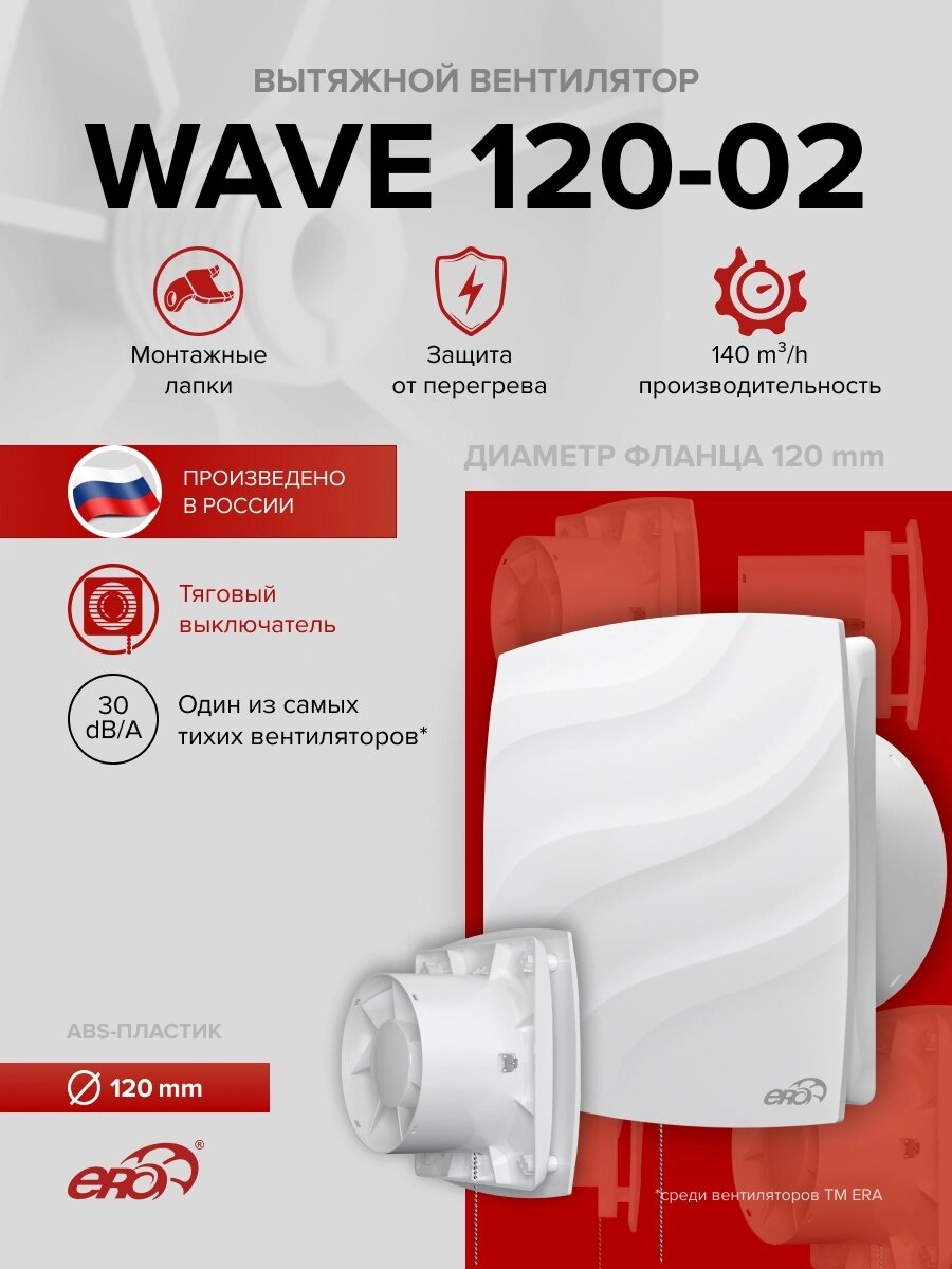 Вентилятор накладной WAVE D120 тяг. выкл. ERA