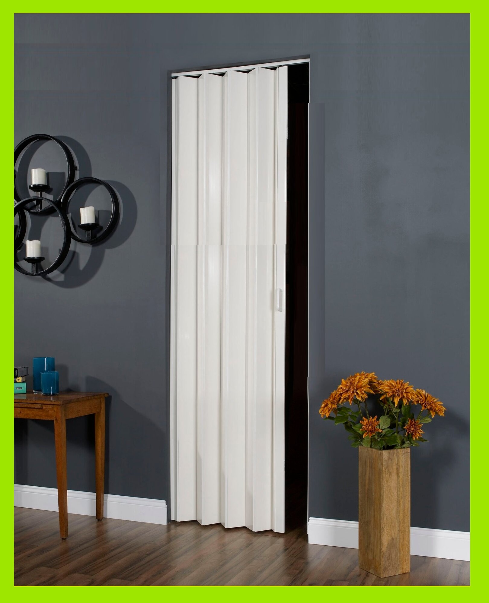 Дверь-гармошка TOP LINE 2530х820 мм, белая полуматовая, 3 магнитные защелки, на колёсиках