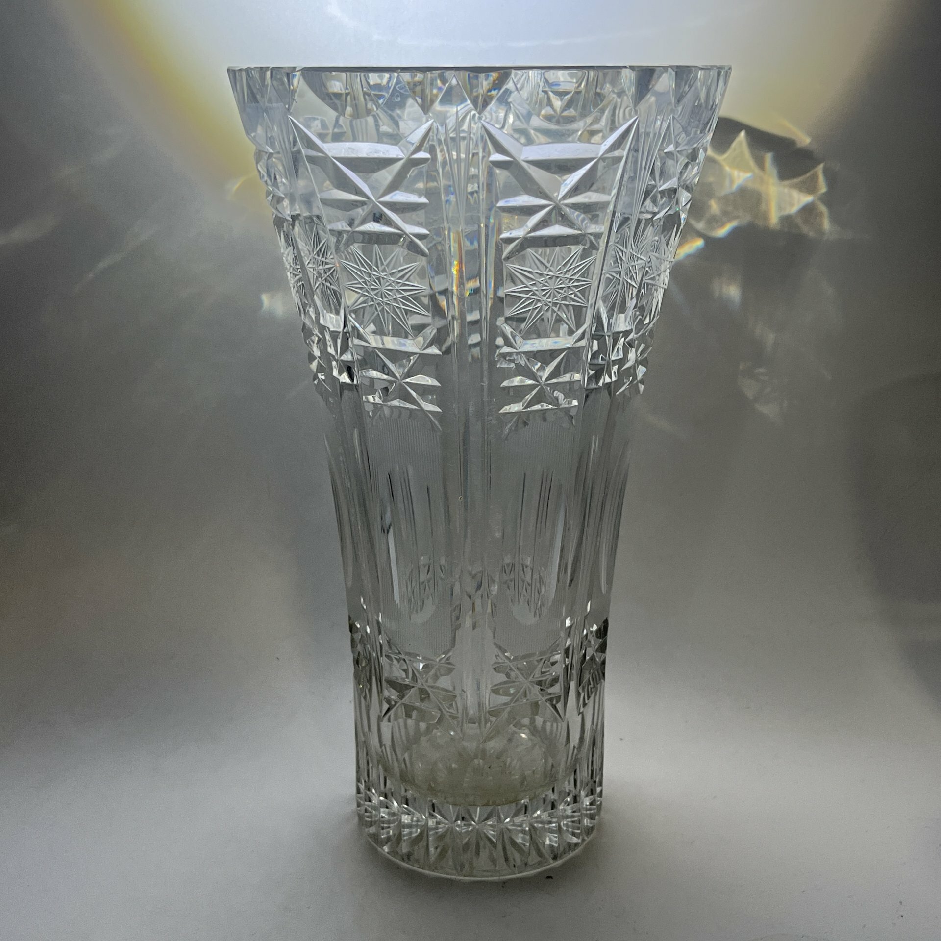 Ваза для цветов с резным геометрическим декором, хрусталь, алмазная грань, СССР