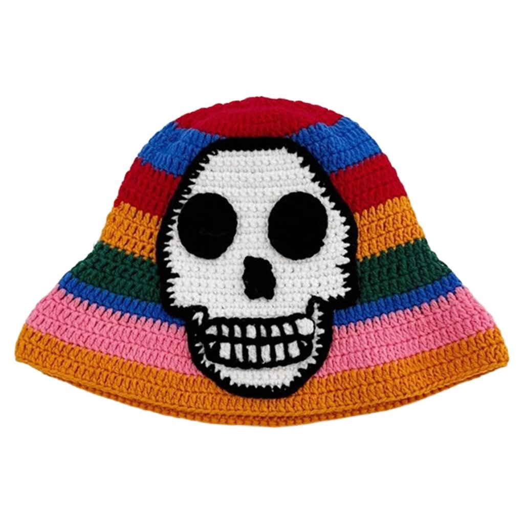 Контрастная рыбацкая кепка в полоску, вязаная крючком черепа с акцентом, прочная пряжа, складная шляпа от солнца, уличный аксессуар унисекс