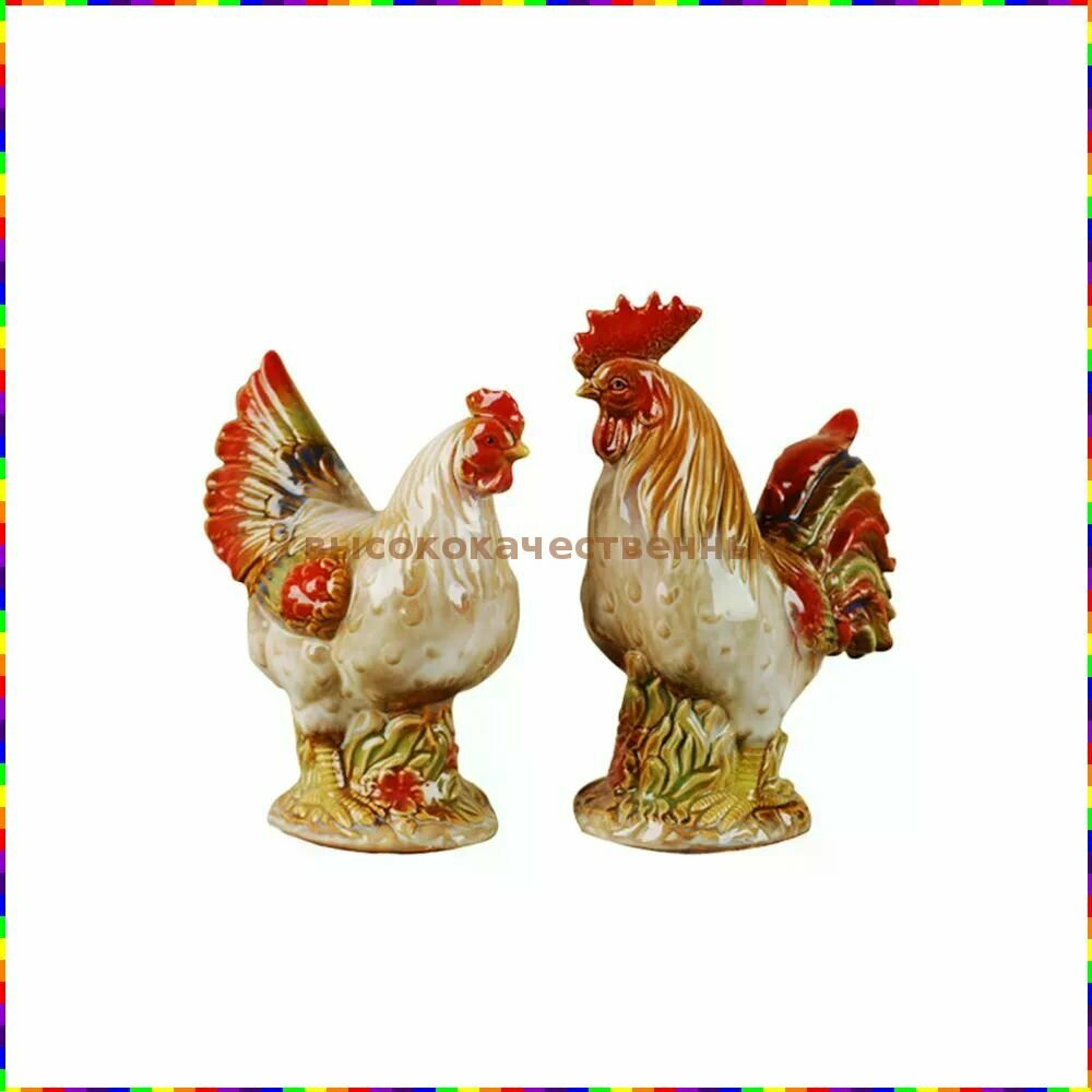 Керамические фигурки петуха и курицы в стиле кантри, 2 шт, размер каждой 17 9 см