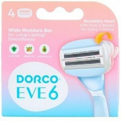 Кассеты сменные для бритвы DORCO 6 лезвий, в упаковке 4 шт, для женских бритв