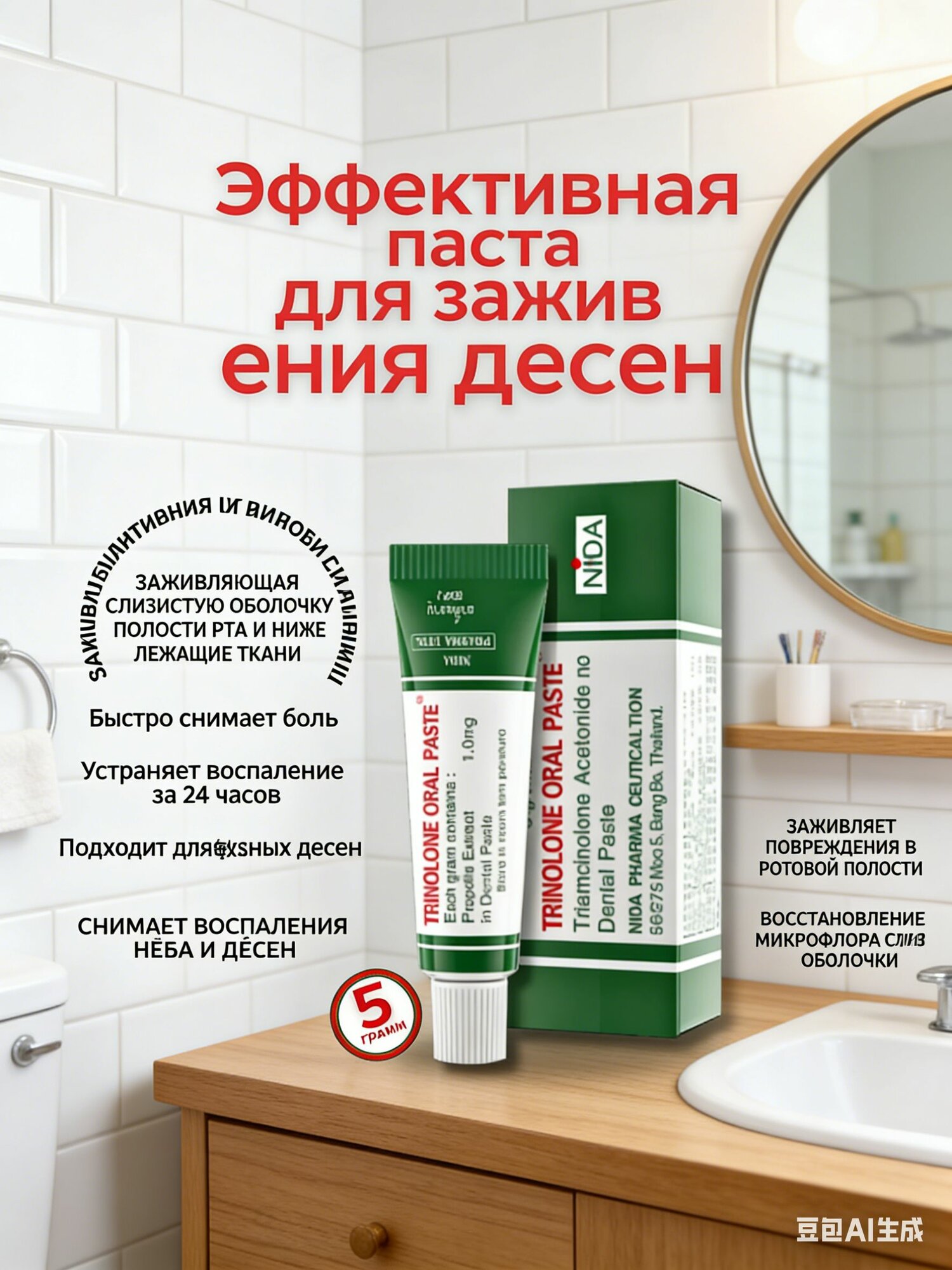 Оральная паста из Тайланда, Nida, 5г, для лечения стоматита, язв и травм, здоровье полости рта