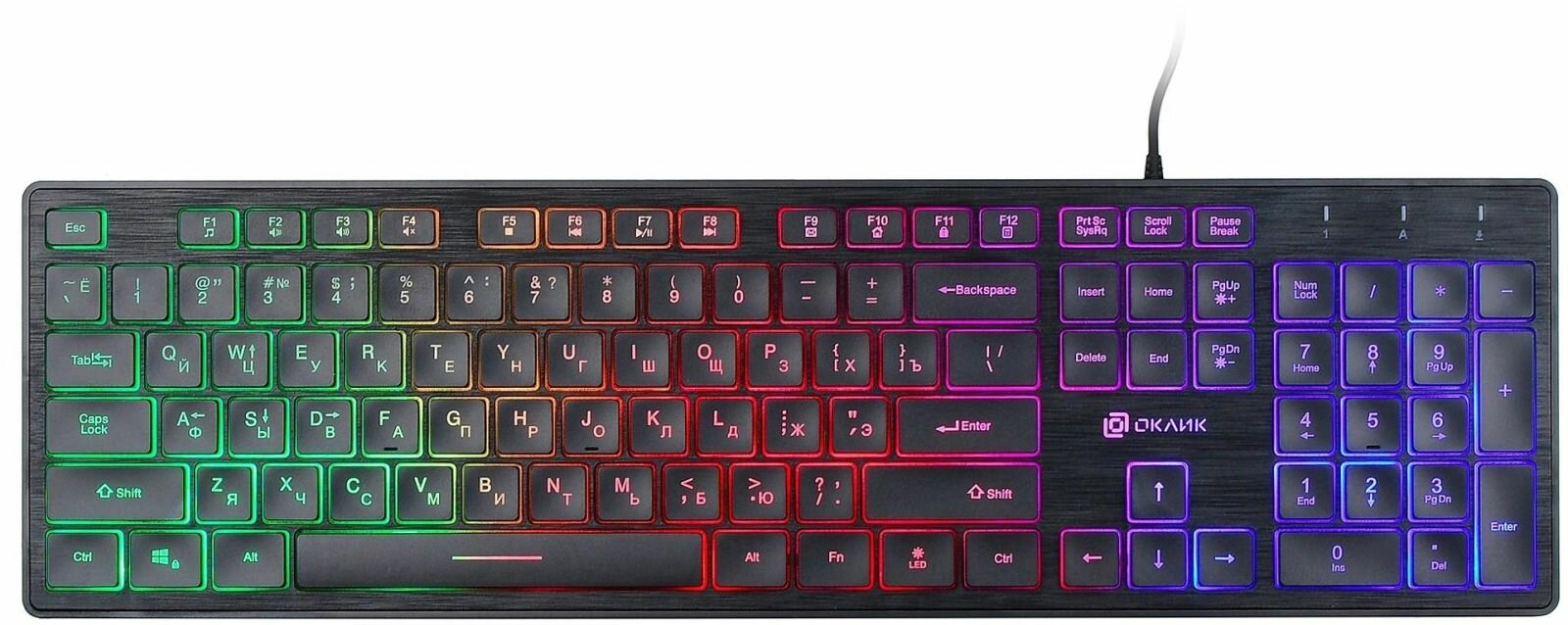 Клавиатура Oklick 550ML, черная, USB, slim, Multimedia LED (1061617)