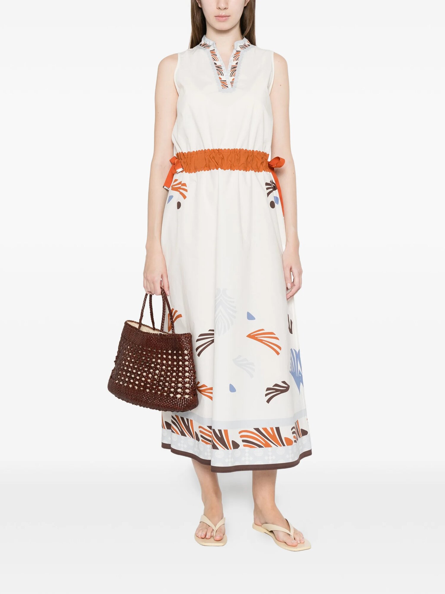 Платье Herno Patterned-hem midi dress, размер 38, бежевый/белый — фото 1