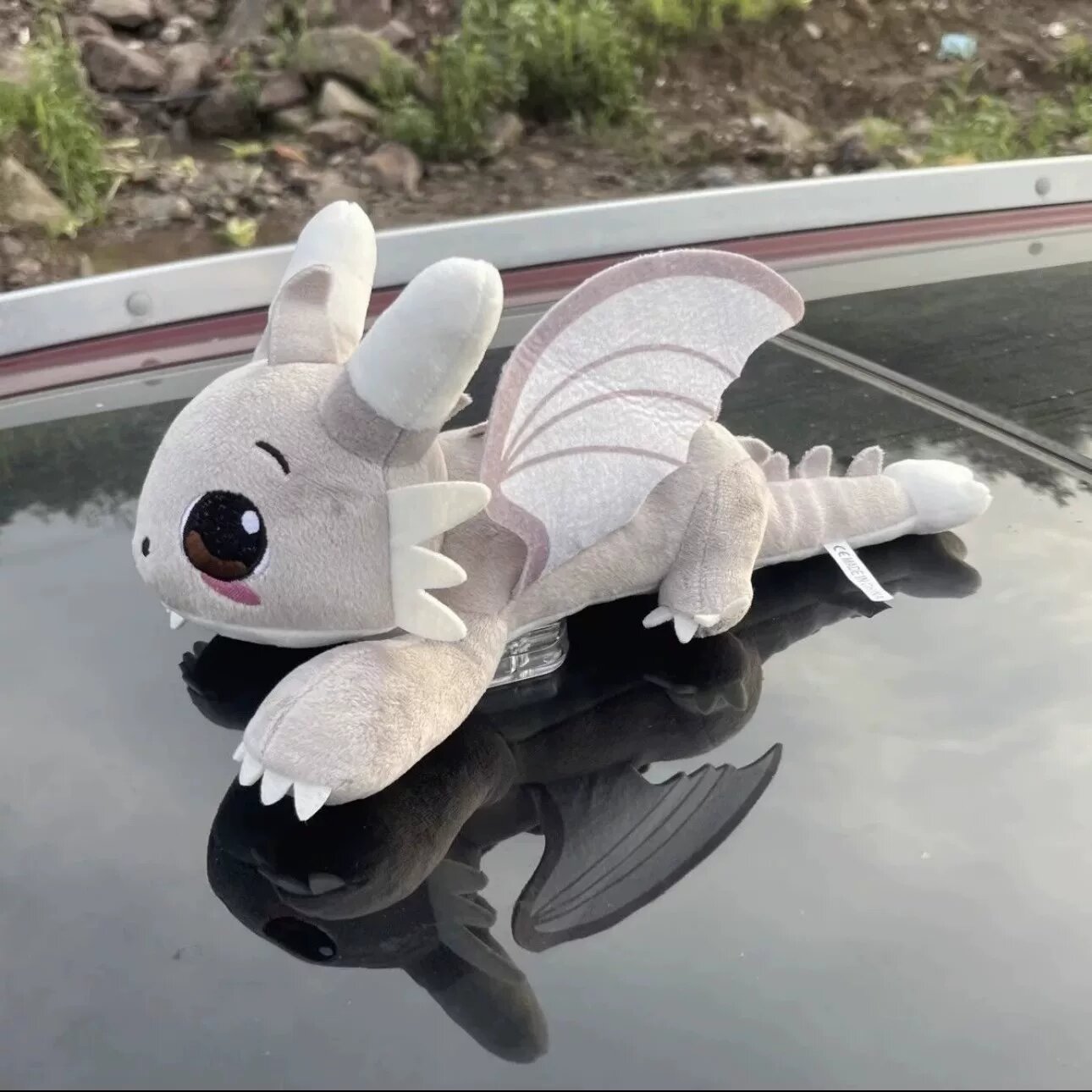 Серый огненный дракон плюшевая игрушка для крыши мотоцикла с подвижными крыльями и быстросъемным креплением, высота 33