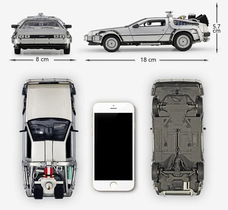 Масштабная модель автомобиля Welly Delorian Back to the Future 1:24 из металла, серебристый — фото 1