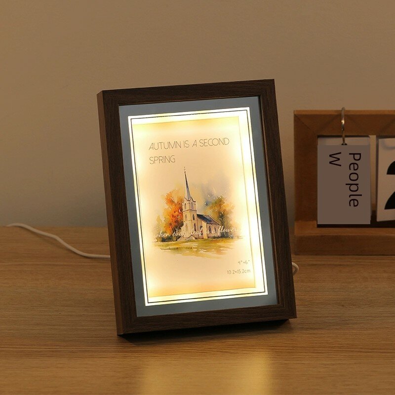 Светодиодная рамка с коричневым деревянным покрытием, 8-дюймовый одиночный, декор для интерьера