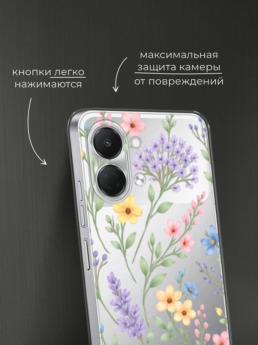 Чехол на Tecno Spark Go 3 / Текно Спарк Го 3 с принтом Весенние цветения, прозрачный — фото 1