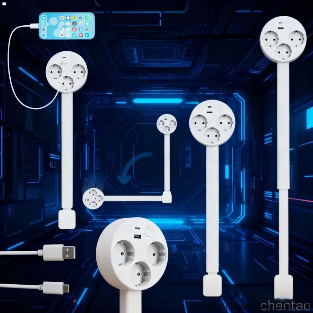 Инновационная поворотная колодка на 5 розеток с заземлением и выключателем, эксклюзивная