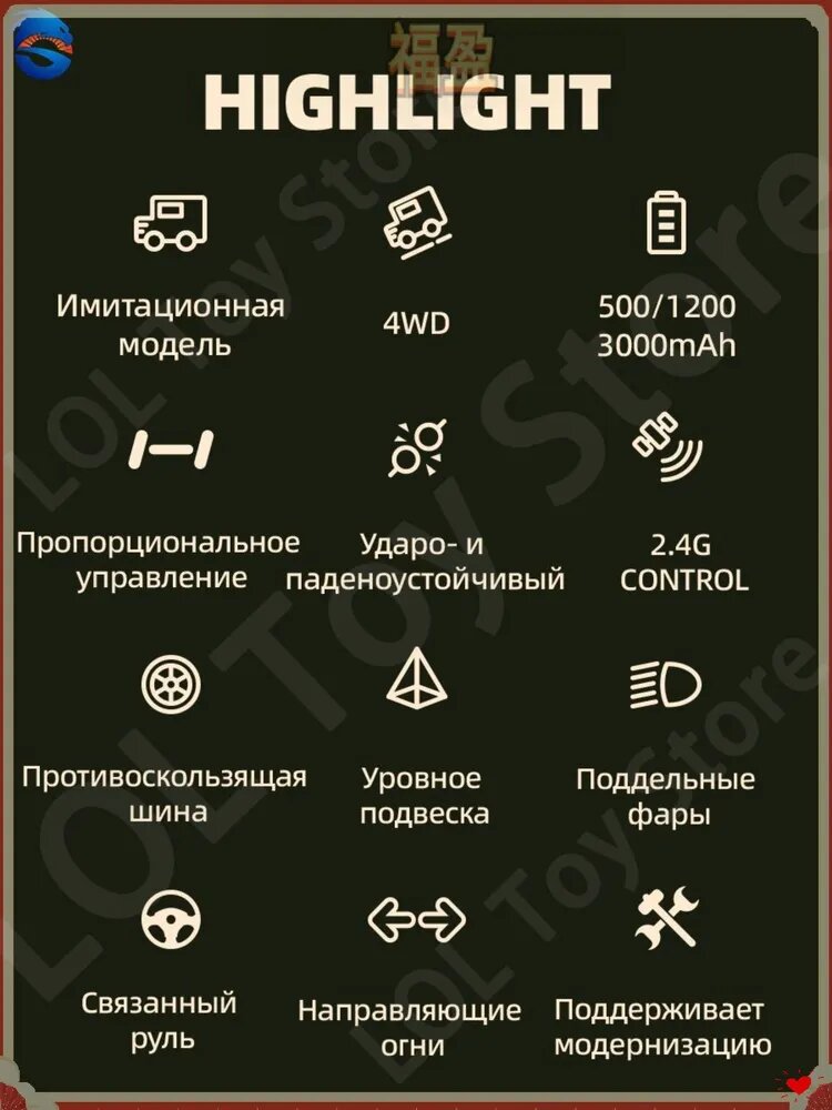 Радиоуправляемая модель Jeep Willys 1/10 Green, дистанционное управление, 3000 mAh — фото 1