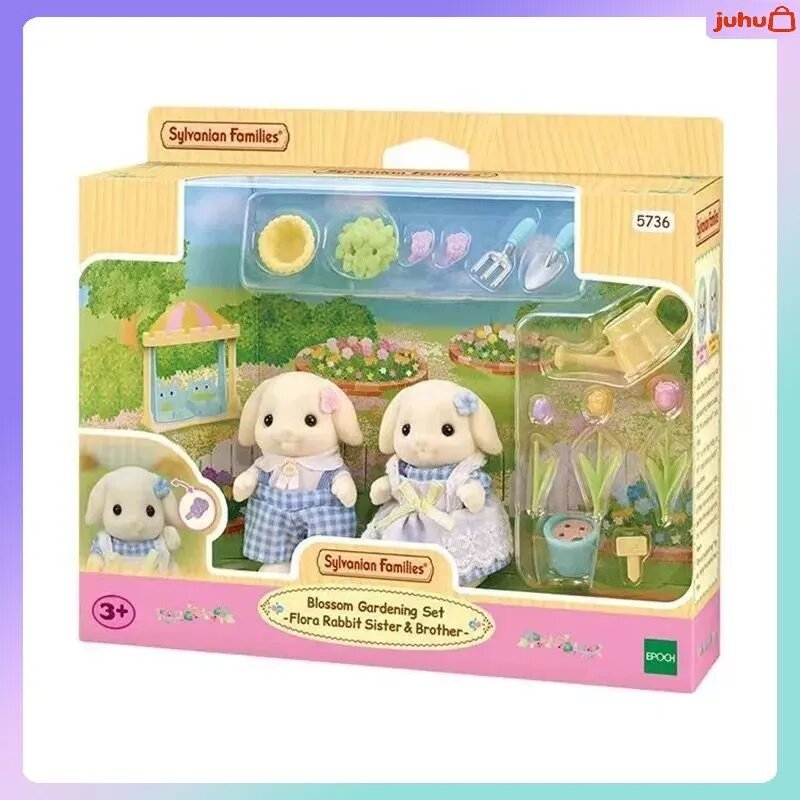 Sylvanian Families Blossom Gardening Set -Flora Rabbit Sister & Brother- Коллекционная кукла из ABS пластика с аксессуарами