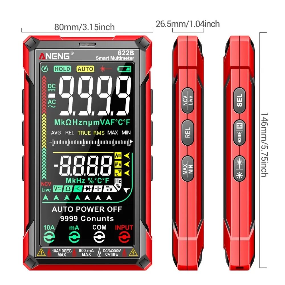 ANENG 622B Smart Multimeter Тестер диодов цифровой мультиметр ЖК-дисплей 9999 отсчетов автоматический диапазон — фото 1