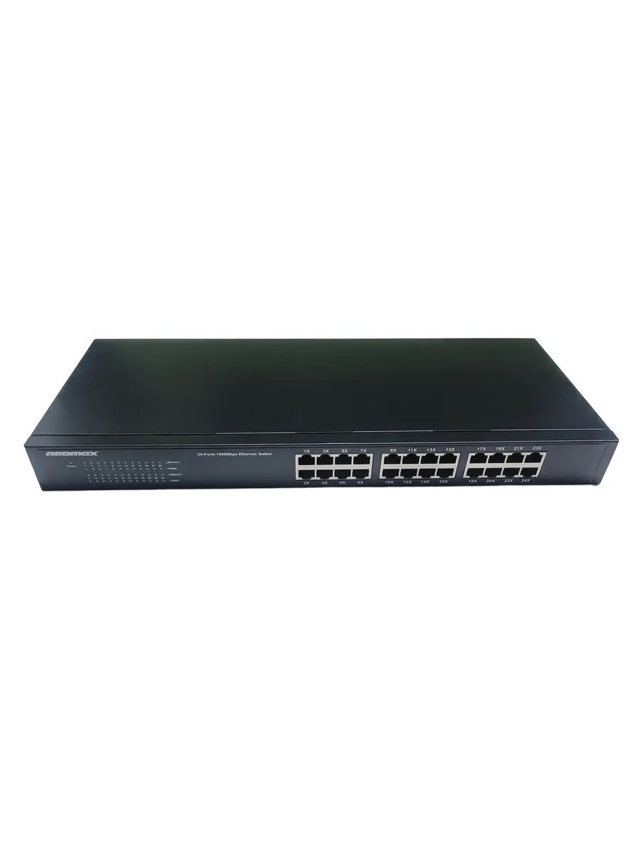 Неуправляемый коммутатор NEOMAX NMS-124P-1000-SR, черный 24 порта 1000 Mbps, металл Rack