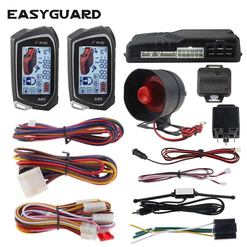 EASYGUARD, 2 способа , Автомобильная сигнализация , большой ЖК-дисплей, пейджер, автоматический старт, стоп, турбо таймер , режим удара/вибрации, сигнализация , универсальный, DC12V