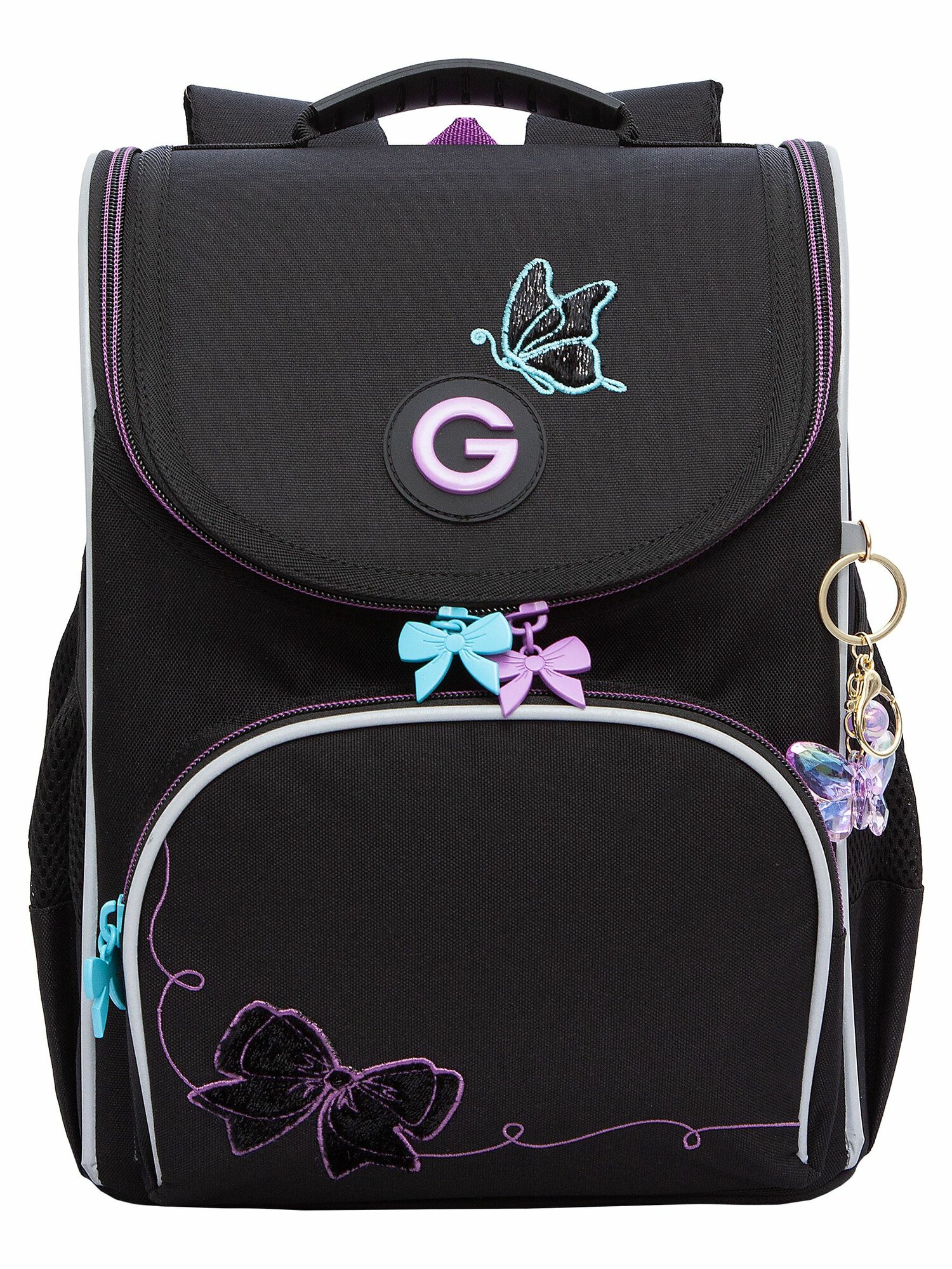 Ранец школьный GRIZZLY суперлегкий с анатомической спинкой, на ножках, с мешком для обуви, для девочки, RAm-584-8