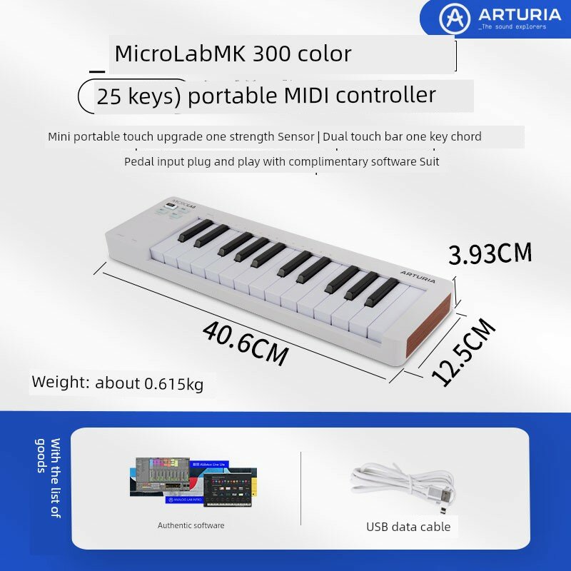 Arturia Minilab3 25-Клавишная USB-C MIDI Клавиатура для Электронной Музыки, Белый