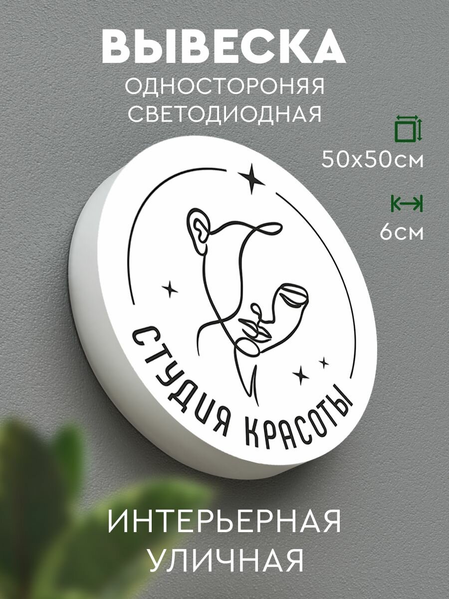 Световая вывеска для улицы и для интерьера односторонняя с подсветкой 50 см. "Студия красоты " 21