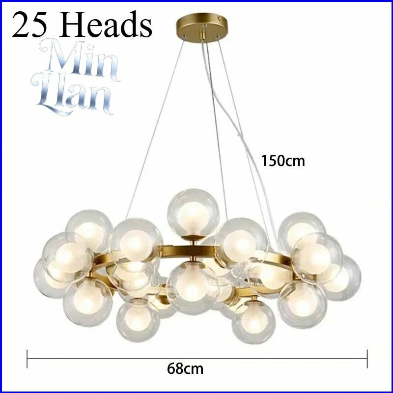 Золотая LED Люстра "Кольцо" со Стеклянным Абажуром, Подвесной Светильник для Спальни и Гостиной, Роскошный Дизайн, L95 См, 175 Вт, G9, 3-х Уровневый Свет