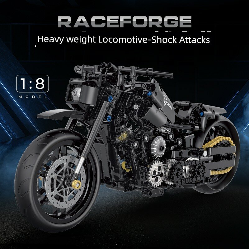 GuLi 1:8 Модель мотоцикла Harley Black Knight Точная механическая сборка для взрослых коллекционеров