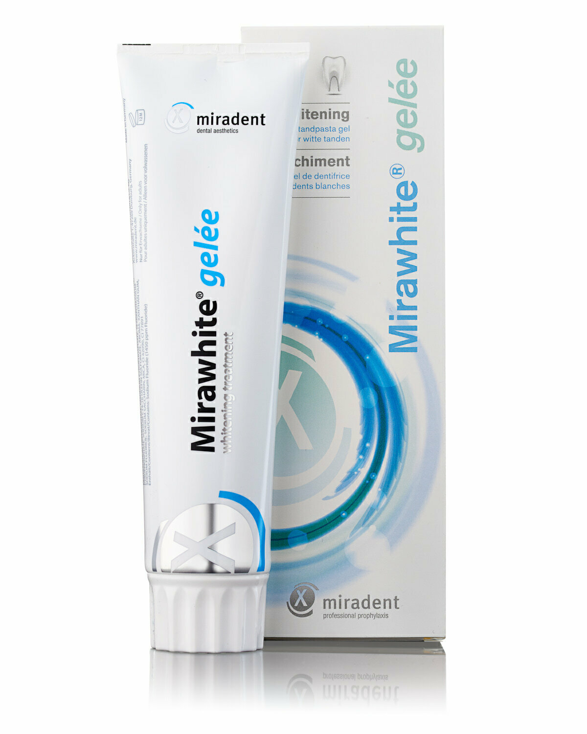 Зубная отбеливающая паста Miradent Mirawhite Gelée с реминерализующий эффектом, малиновый вкус