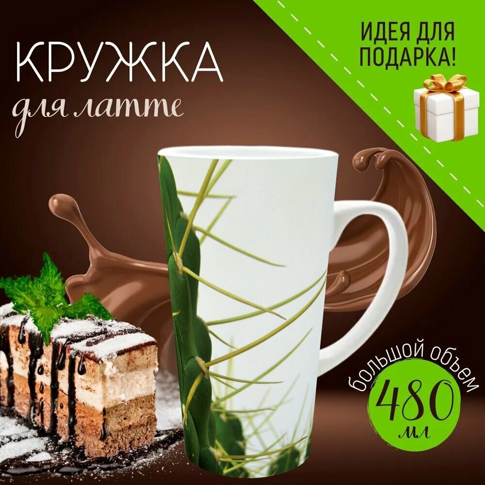 Кружка латте керамическая большая для чая и кофе с прикольным принтом "Длинные шипы на кактус длинные шипы на кактус Кактус шипы длинные острые близко" 500 мл.
