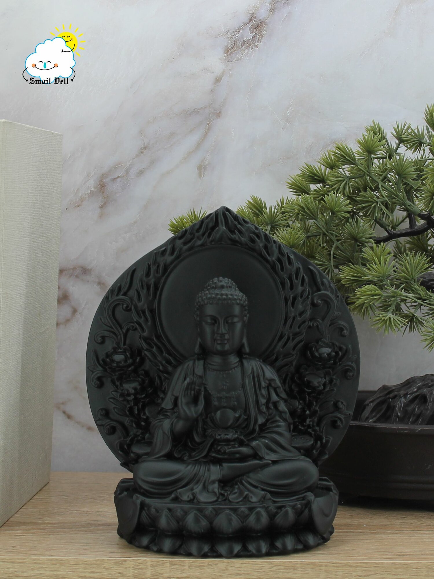 Статуэтка Будда в лотосе , 16 см , гипс, цвет черный матовый