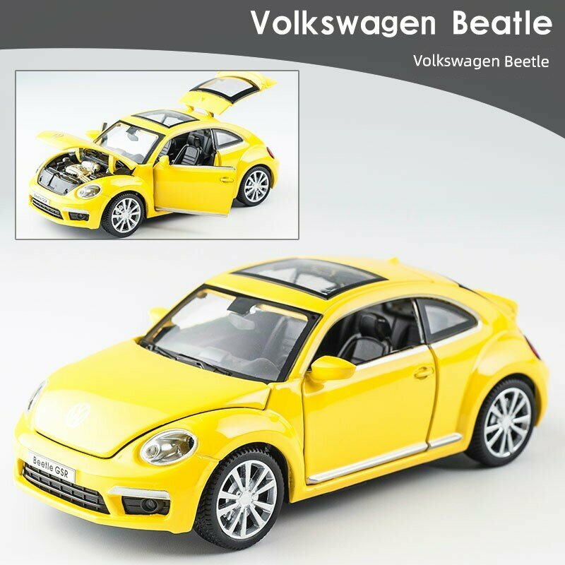 Volkswagen Beetle 1:32 Металлическая модель с звуком и светом, открываемые двери, для детей, желтый